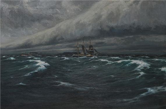Christian Benjamin Olsen | Seasscape with a ships at high sea | MutualArt