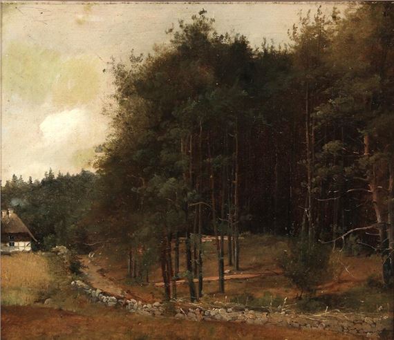 Vilhelm Petersen | View of a forest with a stone fence (13) | MutualArt