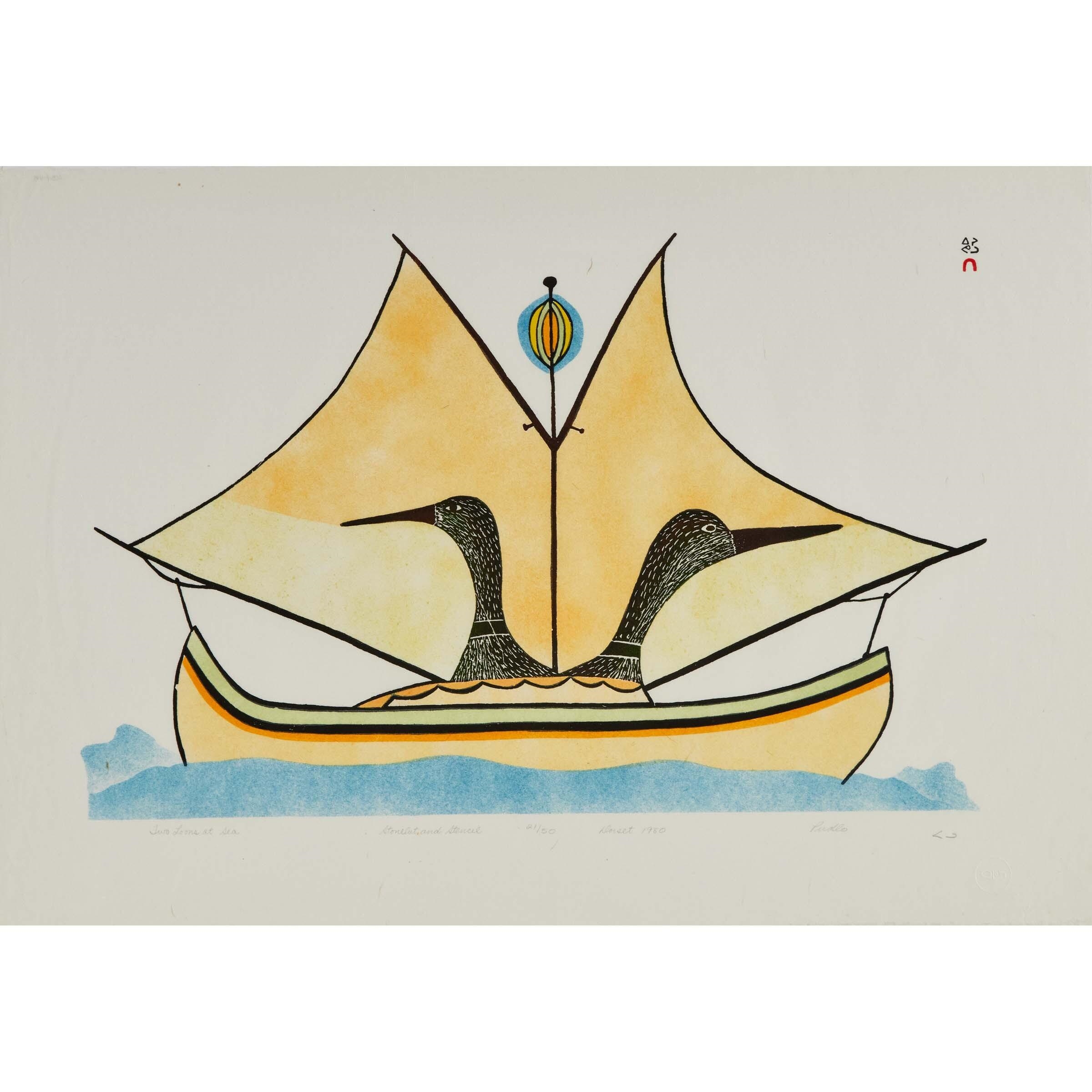Pudlo Pudlat | TWO LOONS AT SEA (1980) | MutualArt