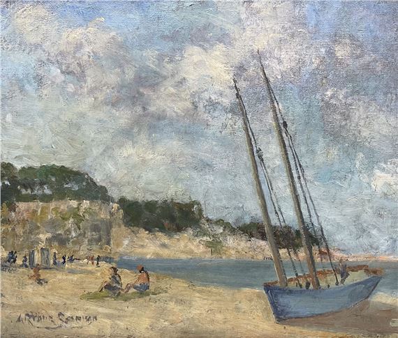 Arthur Bernard Bateman | Figures and Beached Boat Lying in the Bay ...