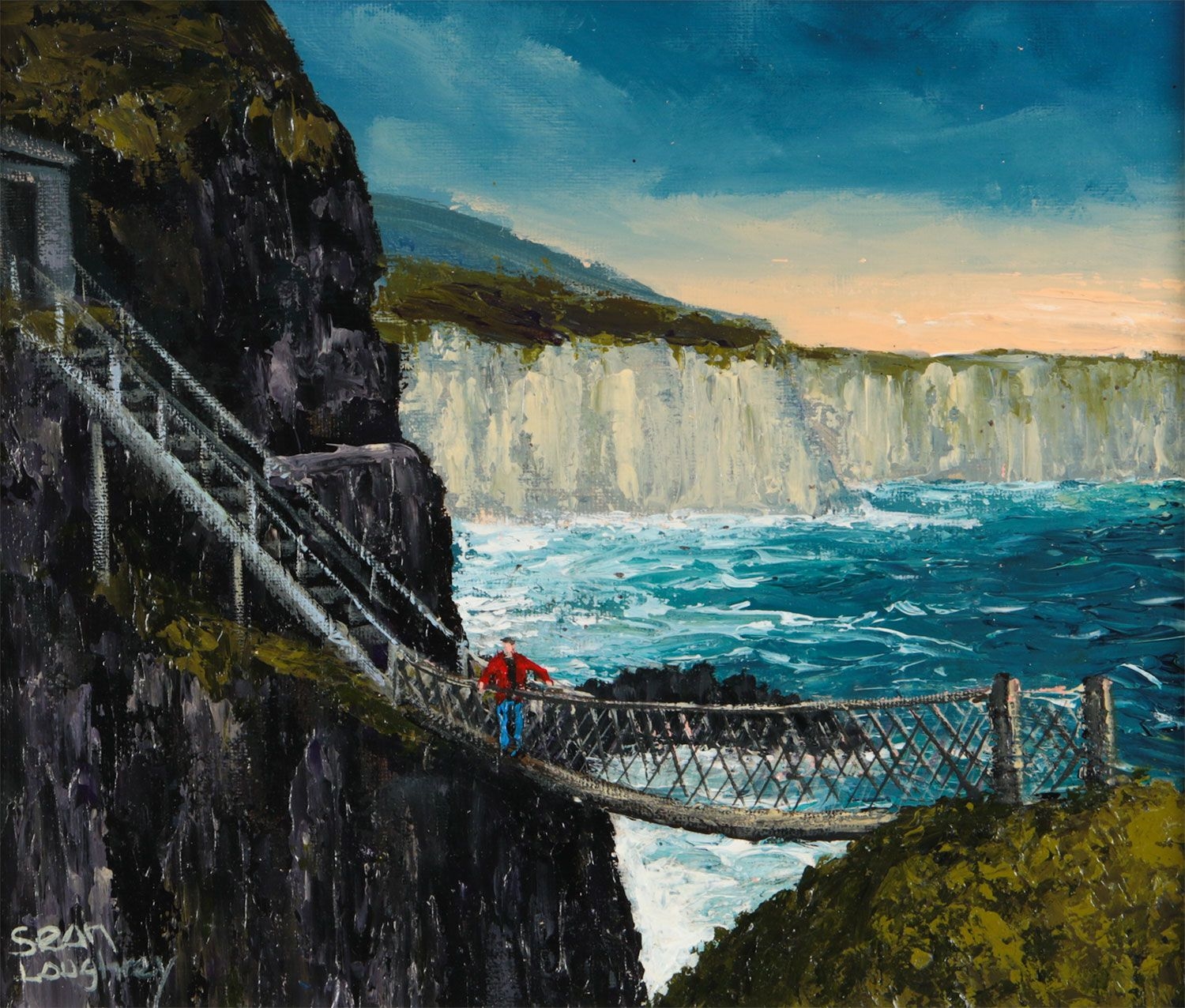 Sean Loughrey | HIGH TIDE AT CARRICK A REDE ROPE BRIDGE | MutualArt