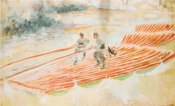 Kazimierz Sichulski | Flow on the Prut River watercolour | MutualArt