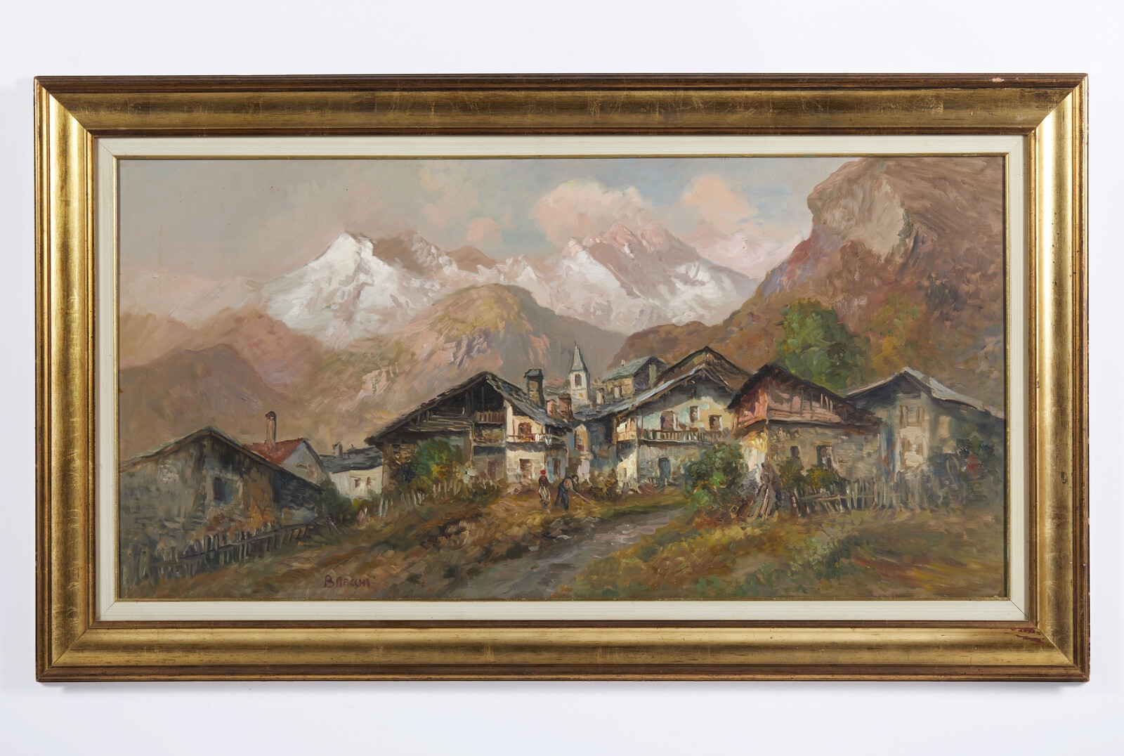 Luigi Bracchi | Mountain landscape with houses and characters | MutualArt
