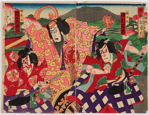 Toyohara Kunichika | Triptych: Depicting a Scene from a Kabuki play ...