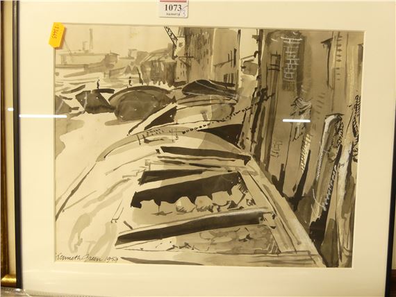 Kenneth Green | Fishing Boat in Dock (1959) | MutualArt
