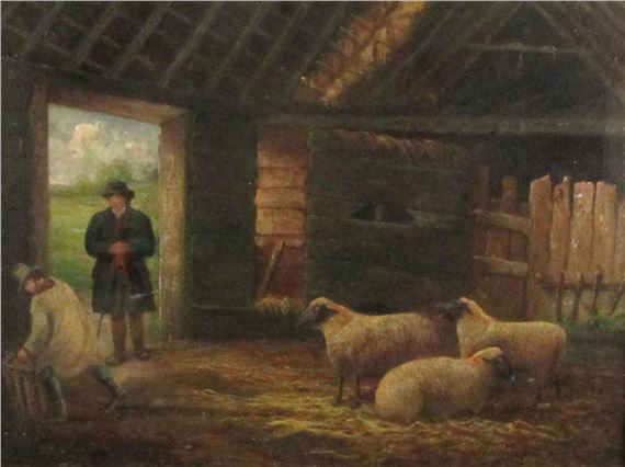 George Morland | Stable Scene with Farm Manager and Helper tending to ...