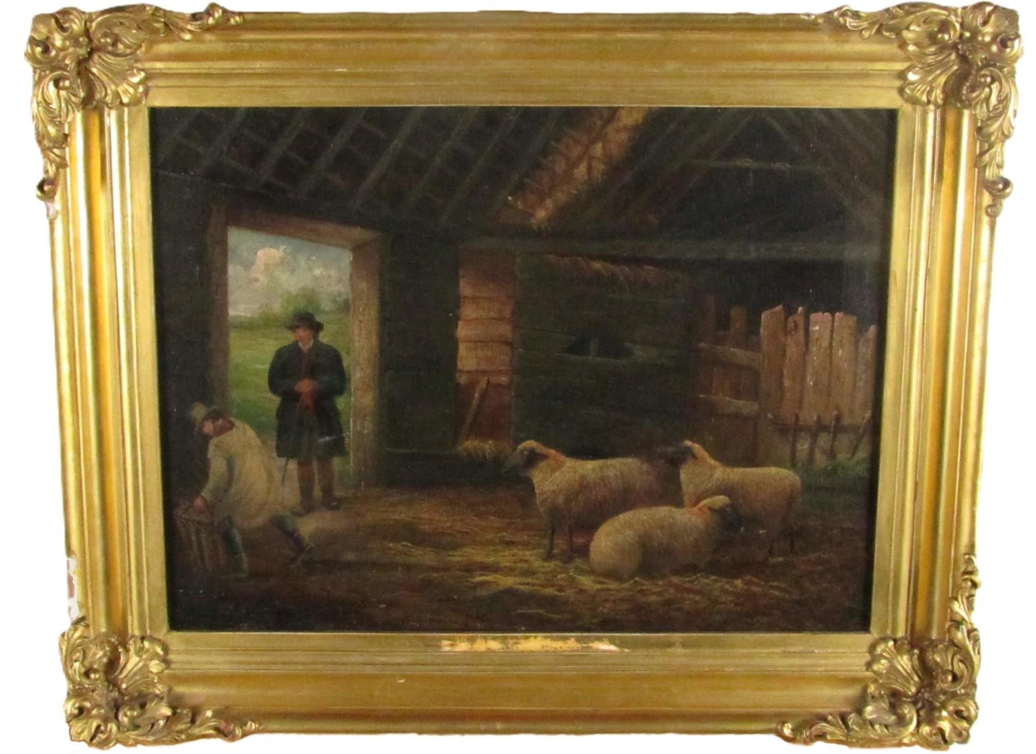 George Morland | Stable Scene with Farm Manager and Helper tending to ...