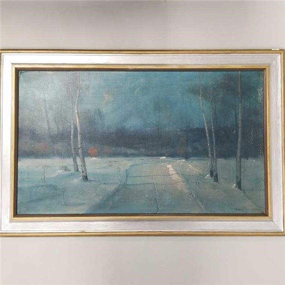 Svend Rasmussen Svendsen | Painting of a Snowy Path at Sunset. | MutualArt