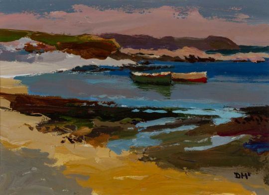 Donald McIntyre | ‡ DONALD McINTYRE oil on board - fishing boats in bay ...