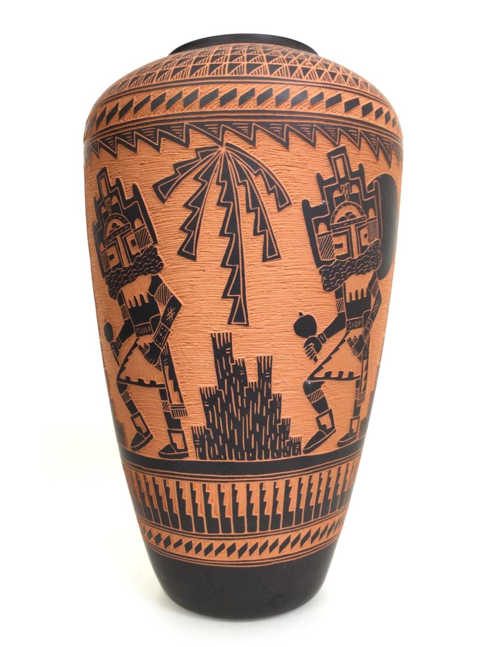 Robin Romero | M & R Romero Signed Etched Pottery Vase | MutualArt