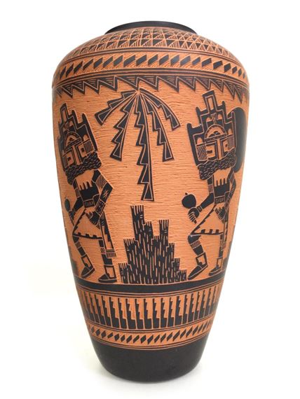 Robin Romero | M & R Romero Signed Etched Pottery Vase | MutualArt
