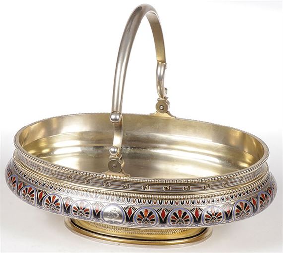 Cyrillic | A RUSSIAN SILVER & ENAMEL BASKET, KLEBNIKOV 1885 (1885 ...
