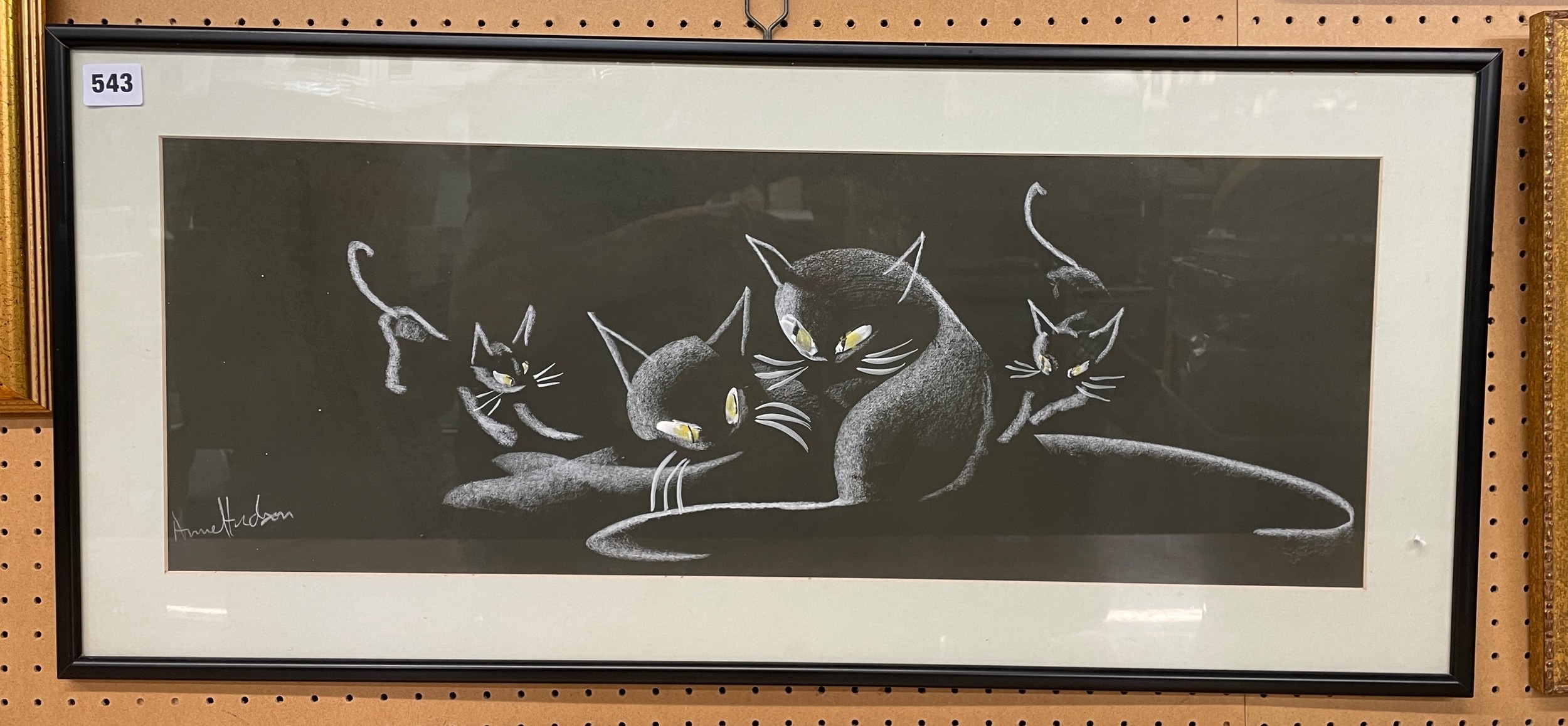 Anne Hudson | ANNE HUDSON CHALK SKETCH OF CATS AND KITTENS F/G | MutualArt