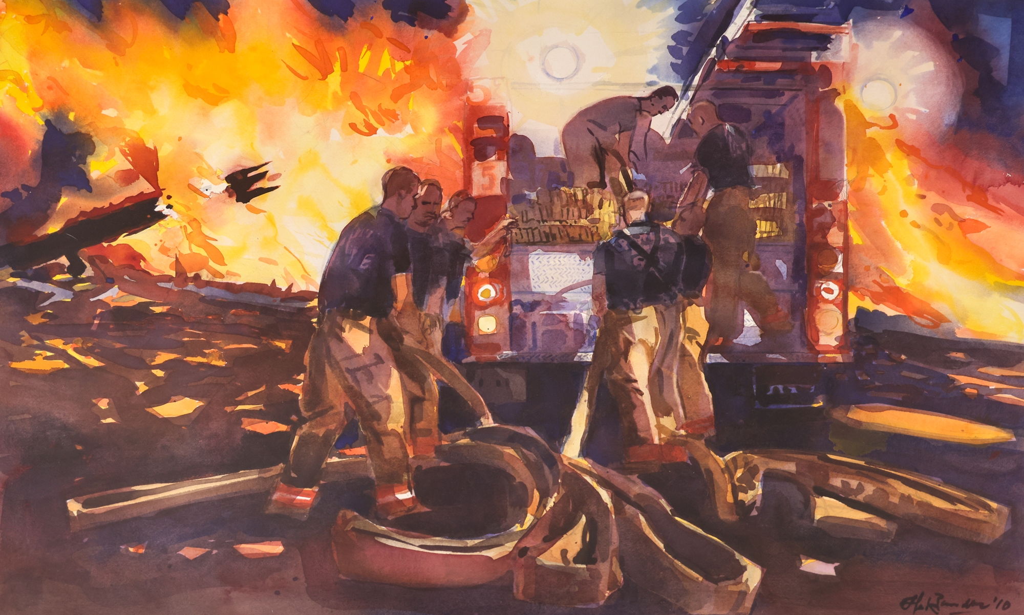 Henk Pander | Henk Pander ''Fire Fighting'' 2010 Watercolor (2010 ...