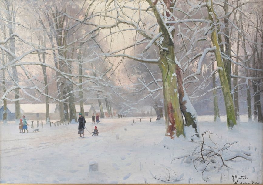 Peder Mork Monsted | Summer day with children playing behind a thatched farm (1924) | MutualArt