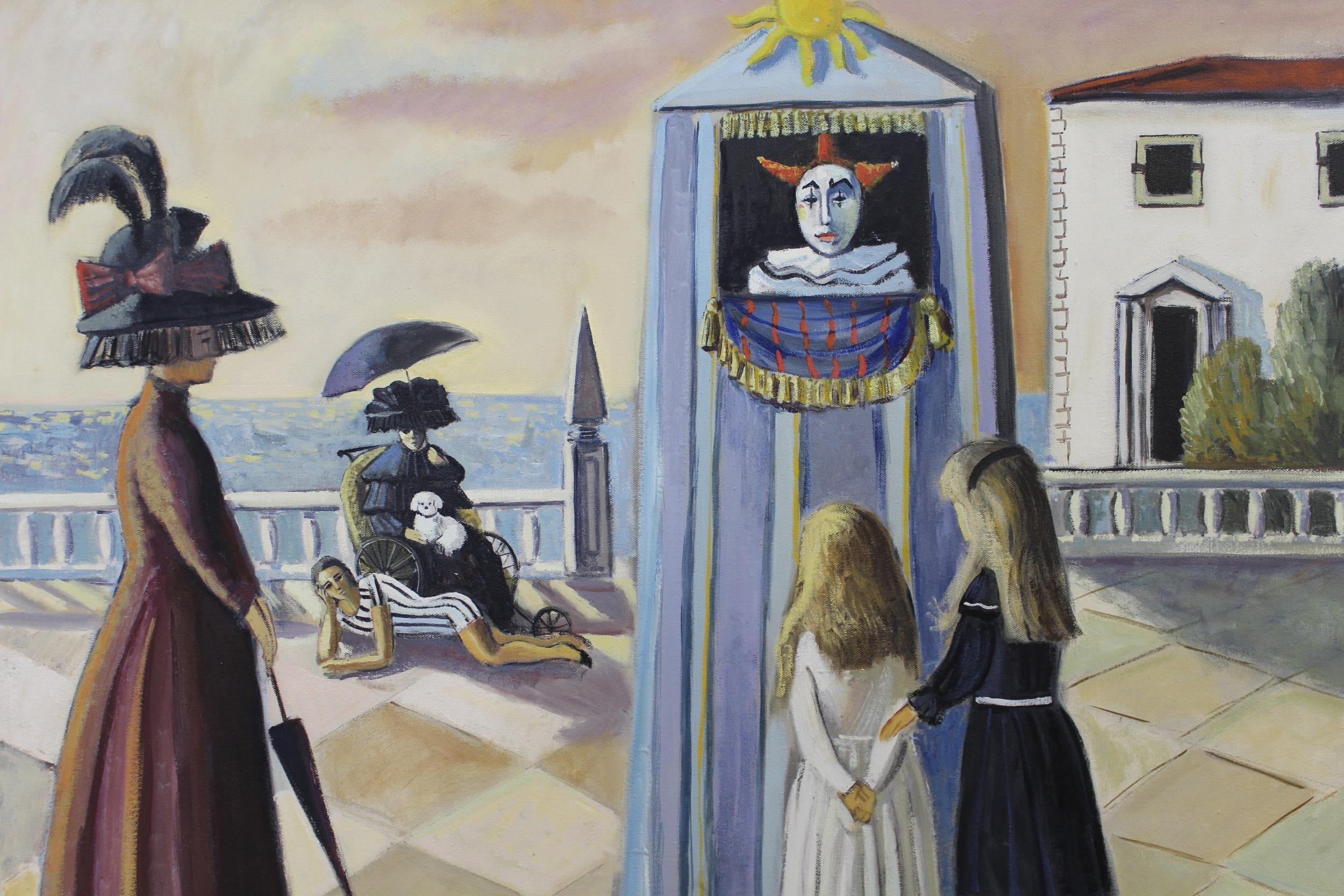 John Ash | figures on a promenade with children watching an entertainer ...