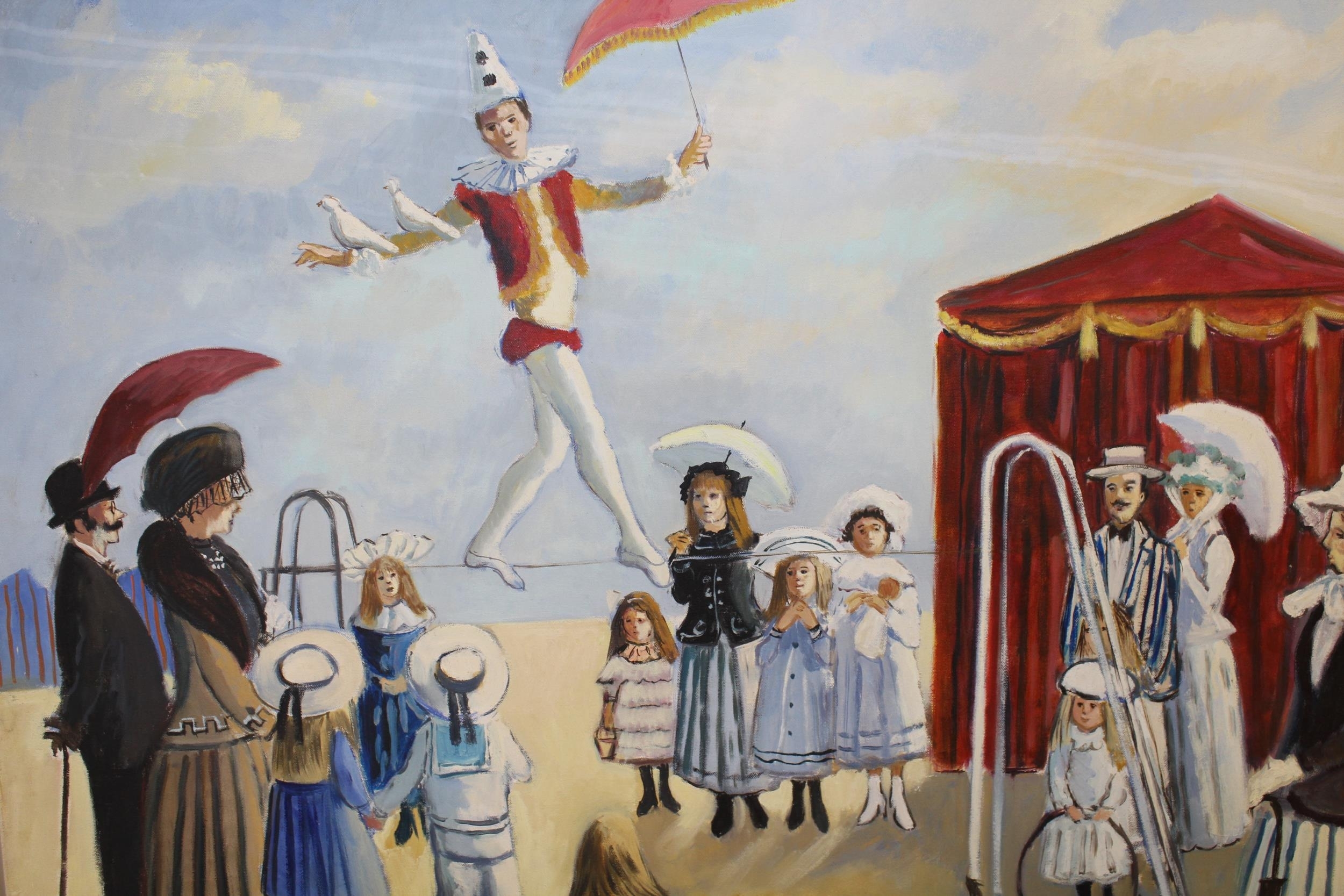 John Ash | beach scene with trapeze artist | MutualArt