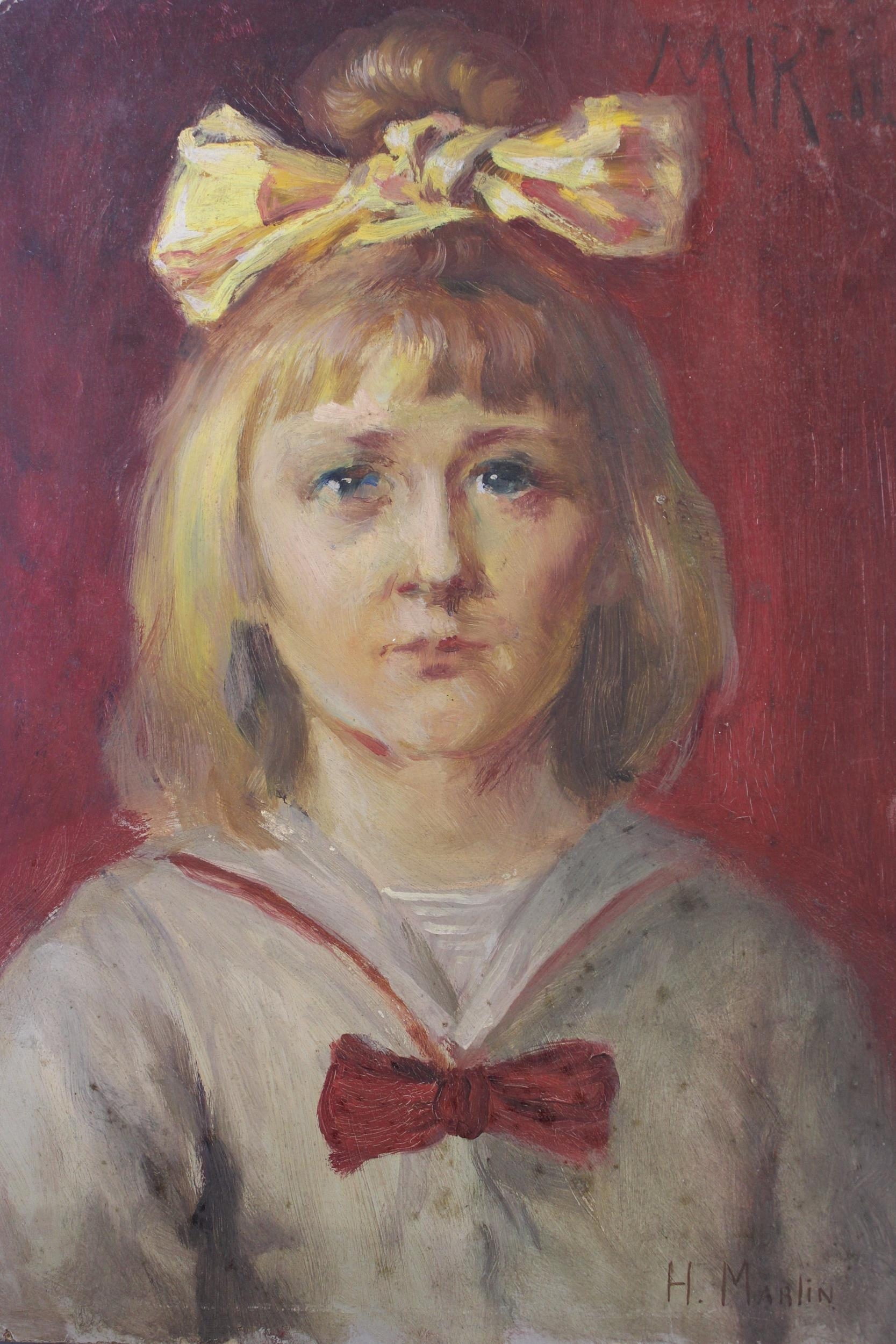 H. Martin | head and shoulder portrait of a girl with a bow in her hair ...