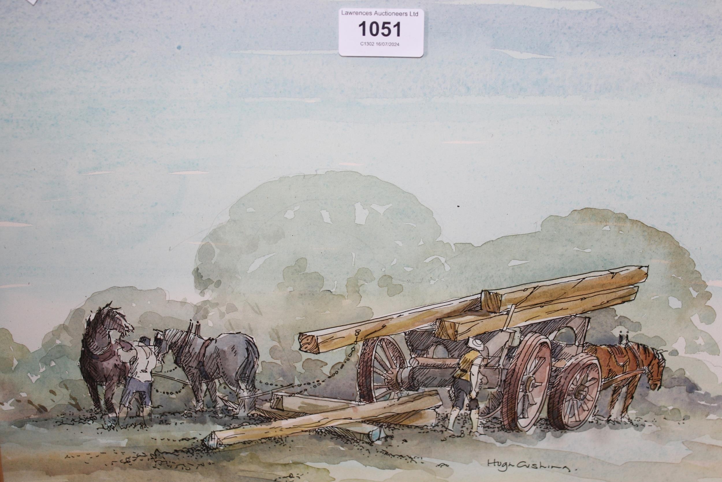 Hugh Cushing | rural scene with woodsman and cart | MutualArt