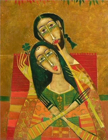 Peter Mitchev | PETER MITCHEV ICON-STYLE YOUNG COUPLE PAINTING | MutualArt