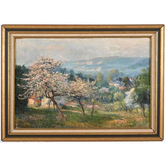 Raymond Louis Lecourt | Apple trees in bloom in Normandy against a ...