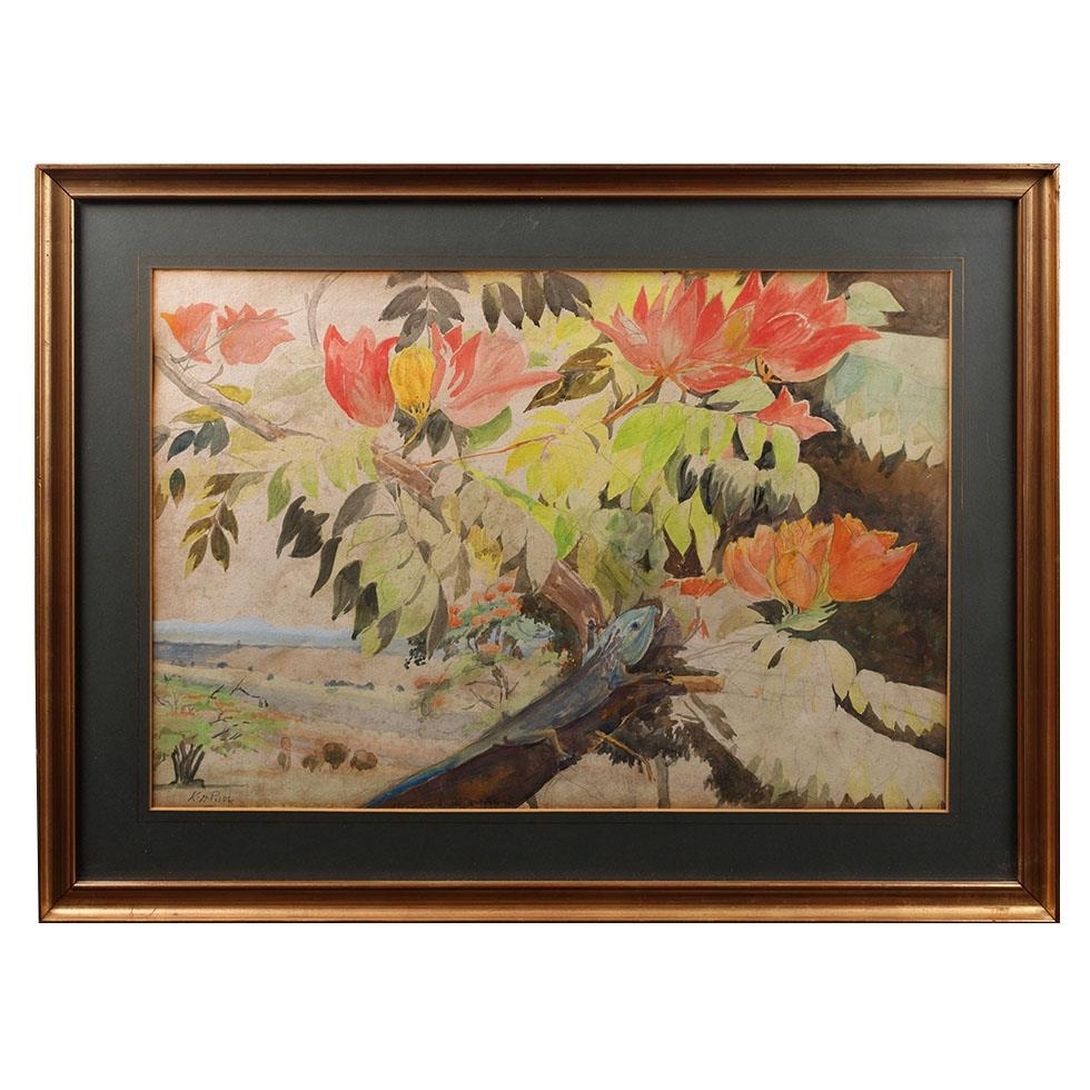 Kathleen Mary Persse | Flame Trees in Thika with Chameleon | MutualArt
