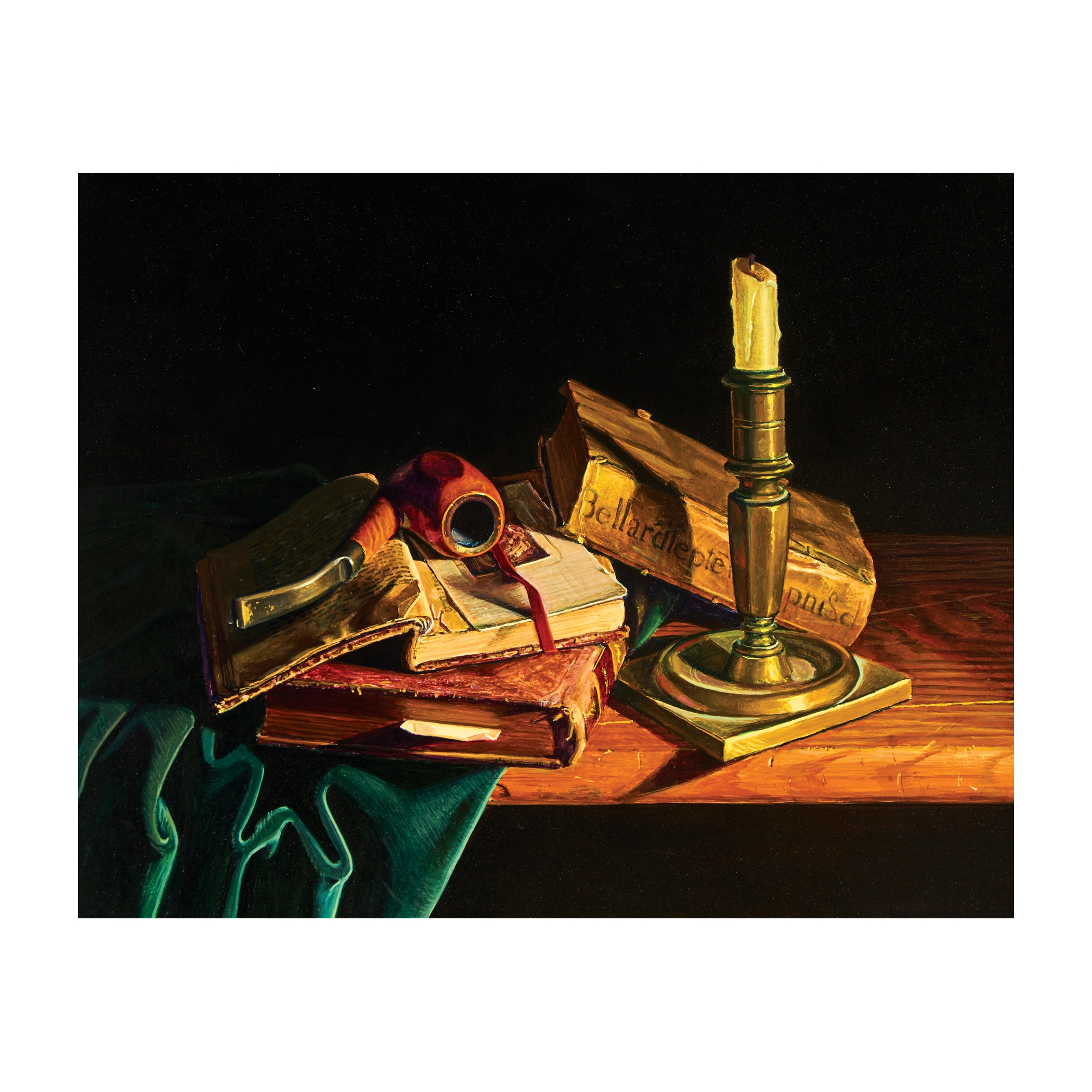 Luis Sanz Alcayne | Bodegón con libros, pipa y vela (2002) | MutualArt