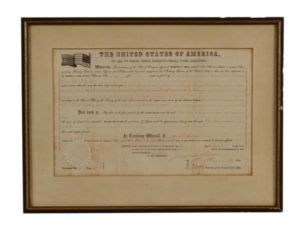 James Buchanan | President James Buchanan Signed Land Grant 1857 (1857 ...
