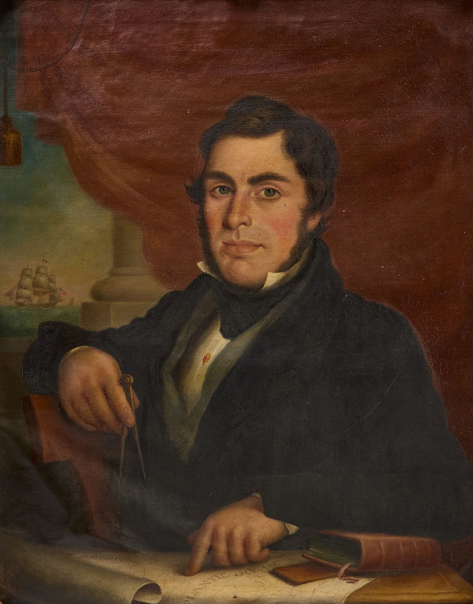 American School, 18th Century | Portrait of a sea captain holding a ...