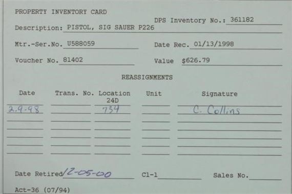 George W. Bush | Texas Ranger Buster Collins' Sig Sauer P226 .357 ...