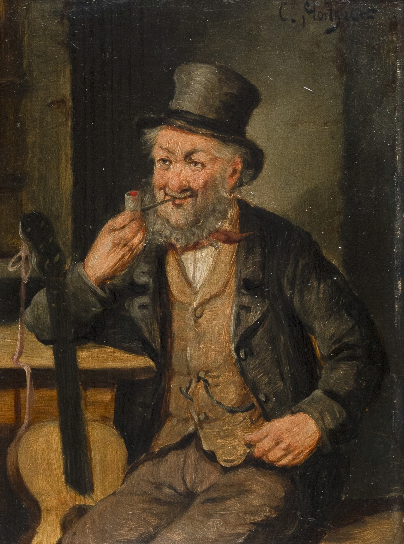 Konstantin Stoitzner | Pfeife rauchender Mann mit Zylinder | MutualArt