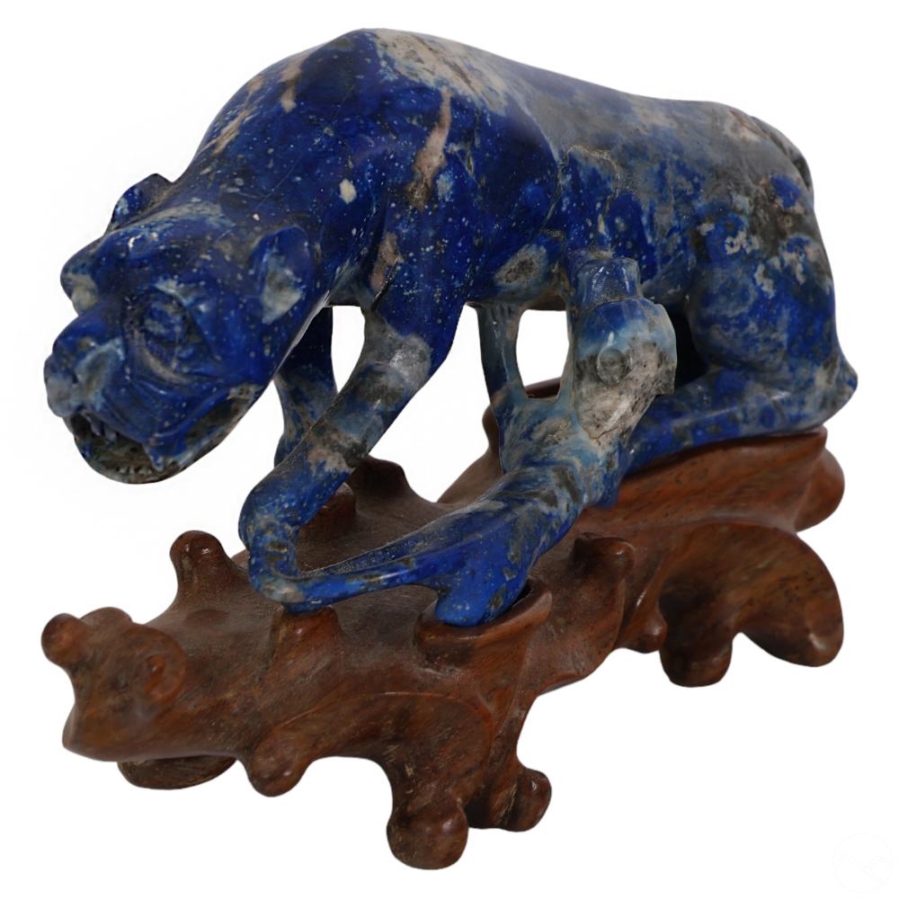 Chinese School | Chinese Carved Lapis Lazuli Foo Dog w/ Pup Statue ...