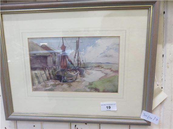 Edith Pinder | Barges in Creek | MutualArt