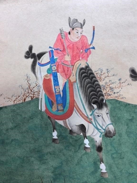 Chinese School | Chinese Ink Color Scroll Painting w Calligraphy ...