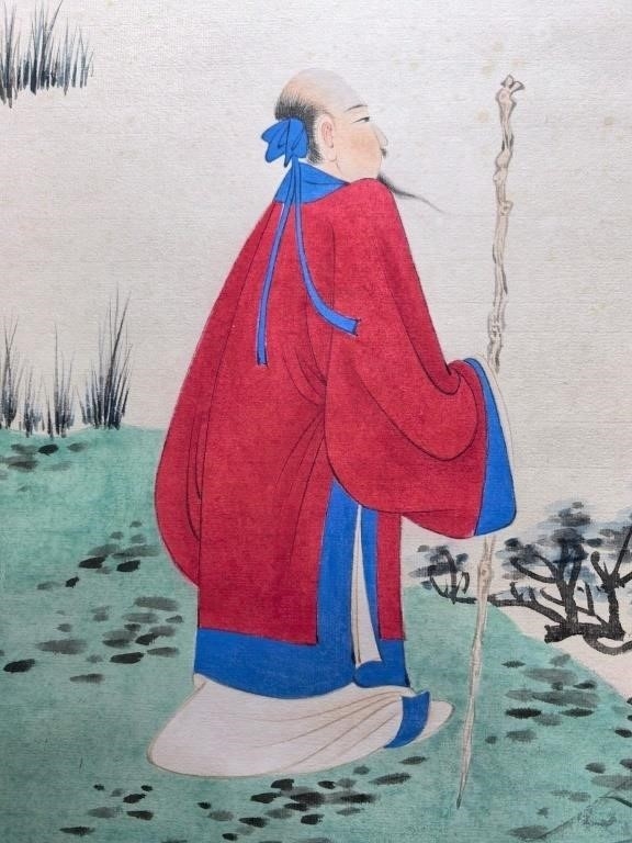 Chinese School | Chinese Ink Color Scroll Painting w Calligraphy ...