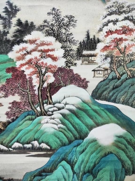 Chinese School | Chinese Ink Color Signed Painting w Calligraphy ...