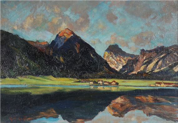 Gustav Bechler | Bergpanorama mit Achenseeufer und Pertisau, signiert ...