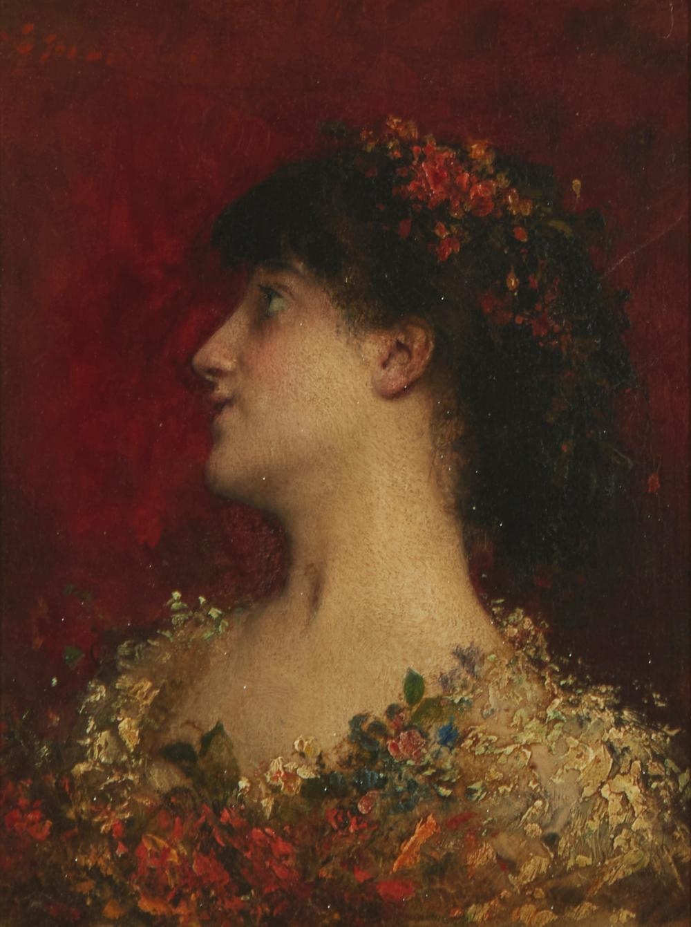 Antonio Mancini | Still Life of Fruit and a Wine Bottle on a Table ...