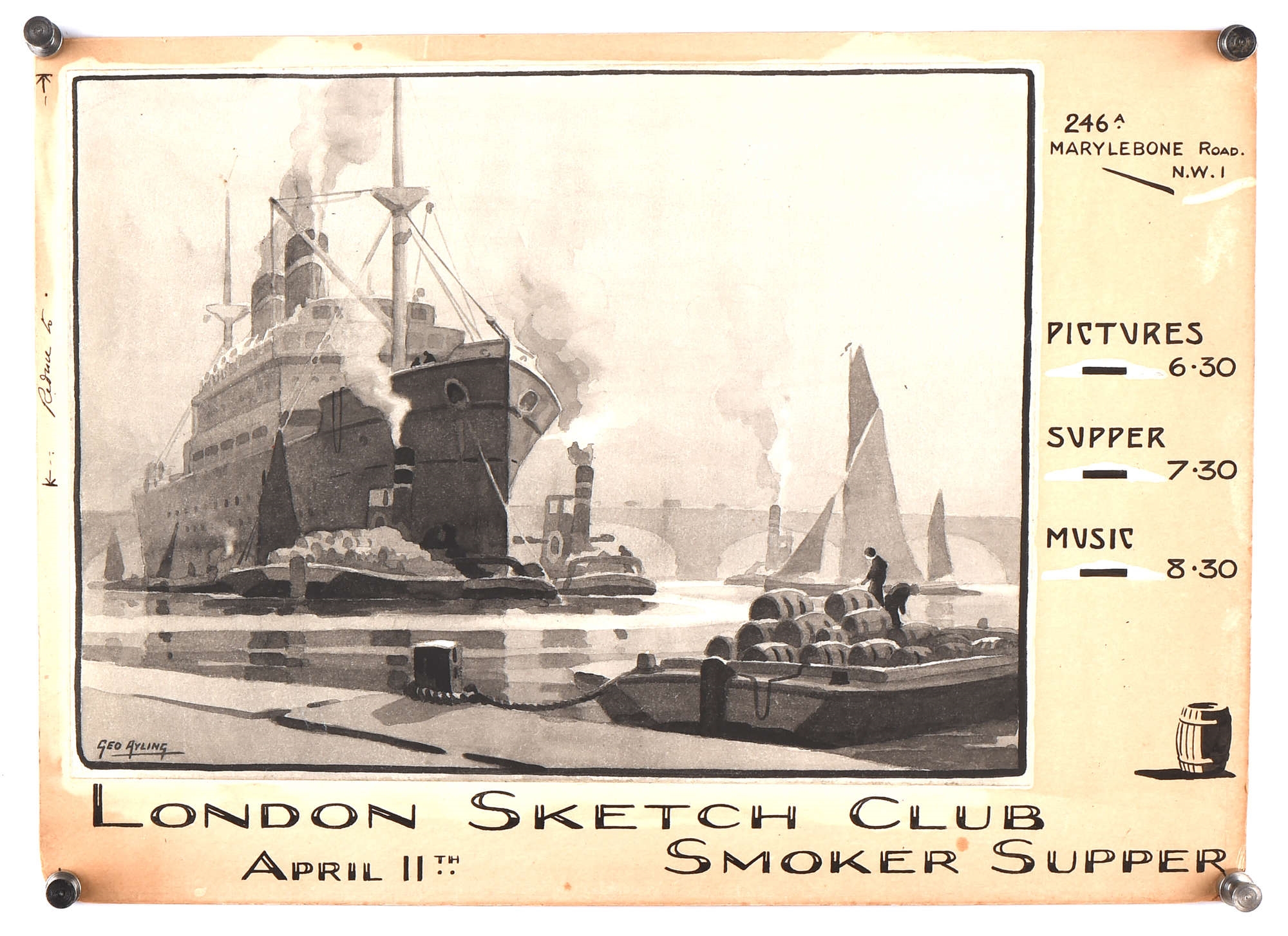 George Ayling | Poster design for London Sketch Club Smoker Supper ...