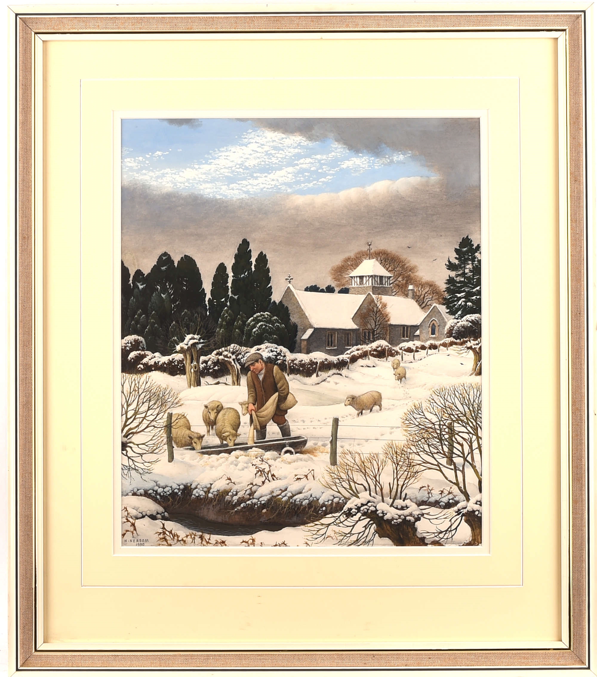 Norman Neasom | Himbleton Church in winter (1990) | MutualArt