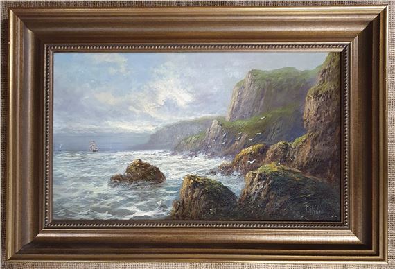 F. Hider | F Hider. A th Century Oil on Canvas of a coastal scene wit ...