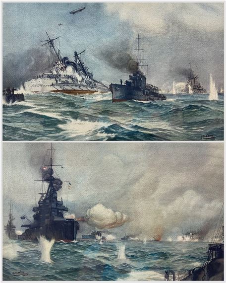 Harold Webb | Naval Battle Scene with Destroyer Warship (1922) | MutualArt