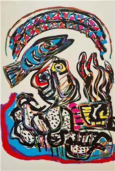 Karel Appel | Composition avec Poisson et Tête (1985) | MutualArt