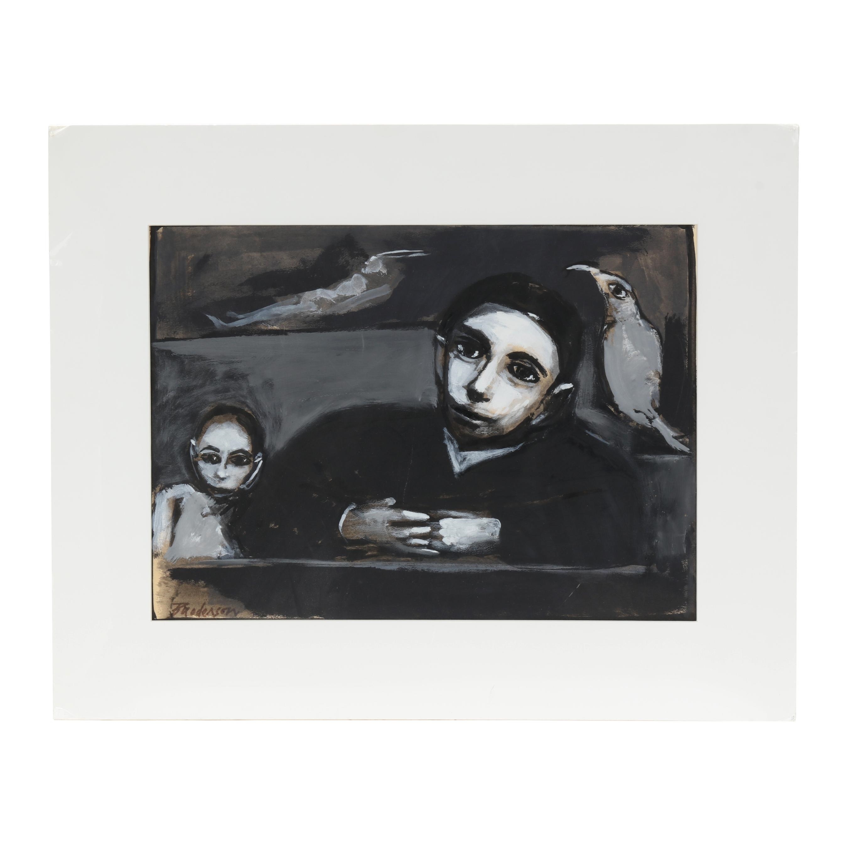 Robert Broderson | Two Figures with Birds | MutualArt