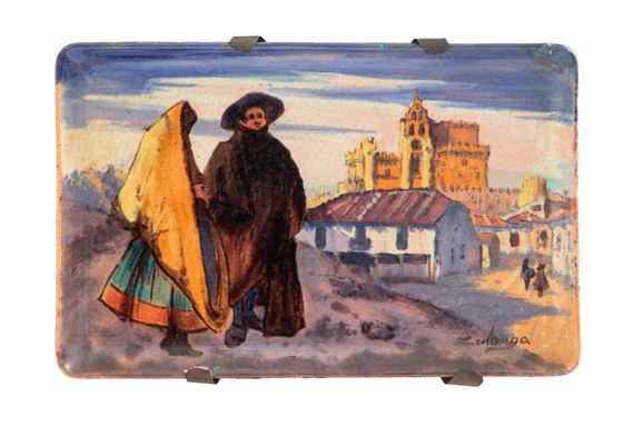 Daniel Zuloaga | Paisaje con casas y personajes Segovianos | MutualArt