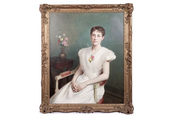 Alexandre Jacques Chantron | Portrait of a Lady in a White Silk Dress ...