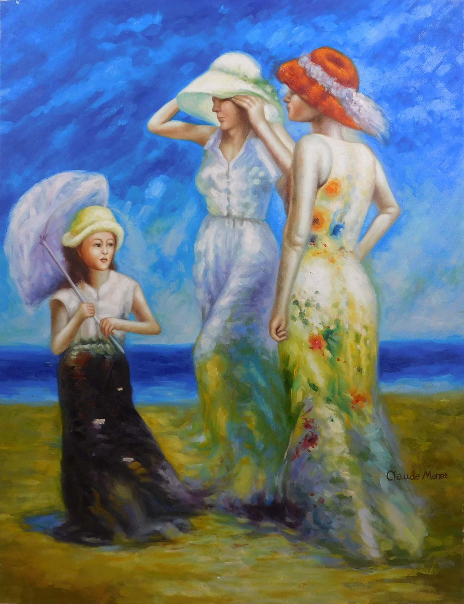Claude Monet | Three Ladies on a Beach | MutualArt