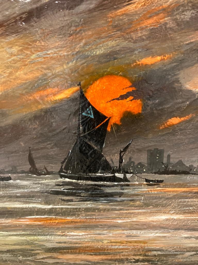 Gerry Facey | An oil on board on an industrial estuary scene at sunset ...