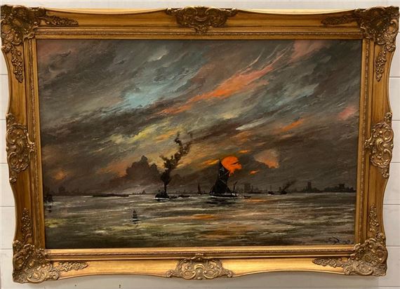 Gerry Facey | An oil on board on an industrial estuary scene at sunset ...