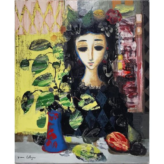 Jean Calogero | Portrait of a Girl w/ Flowers & Fruits | MutualArt